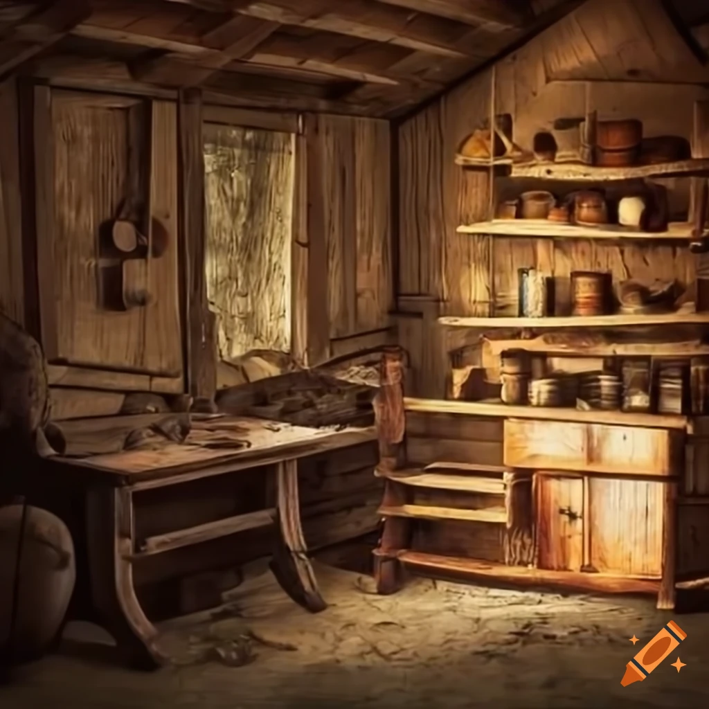 Old, simply furnished medical treatment room in a wooden hut with ...