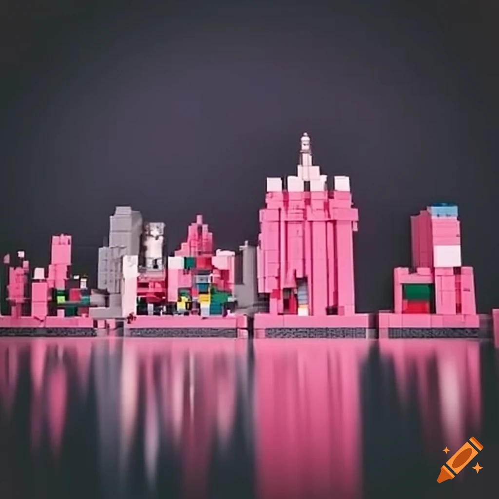 Detroit skyline made of pink lego blocks on Craiyon