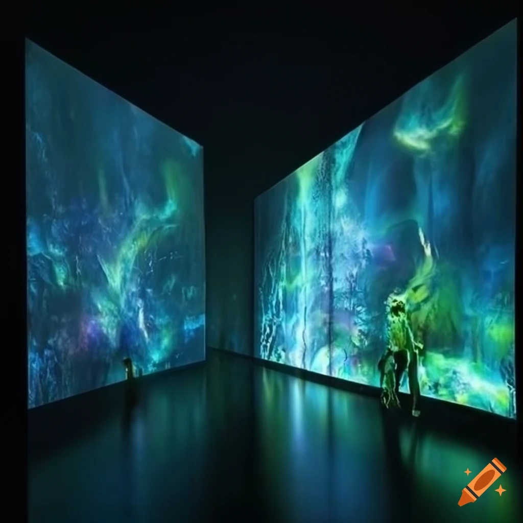 Immersive space with nature projections on the walls on Craiyon