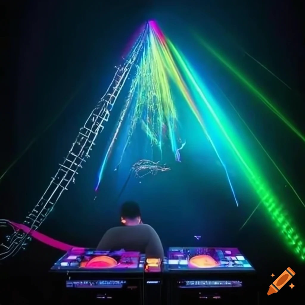 People dancing to trance, techno, and acid music with lasers on Craiyon