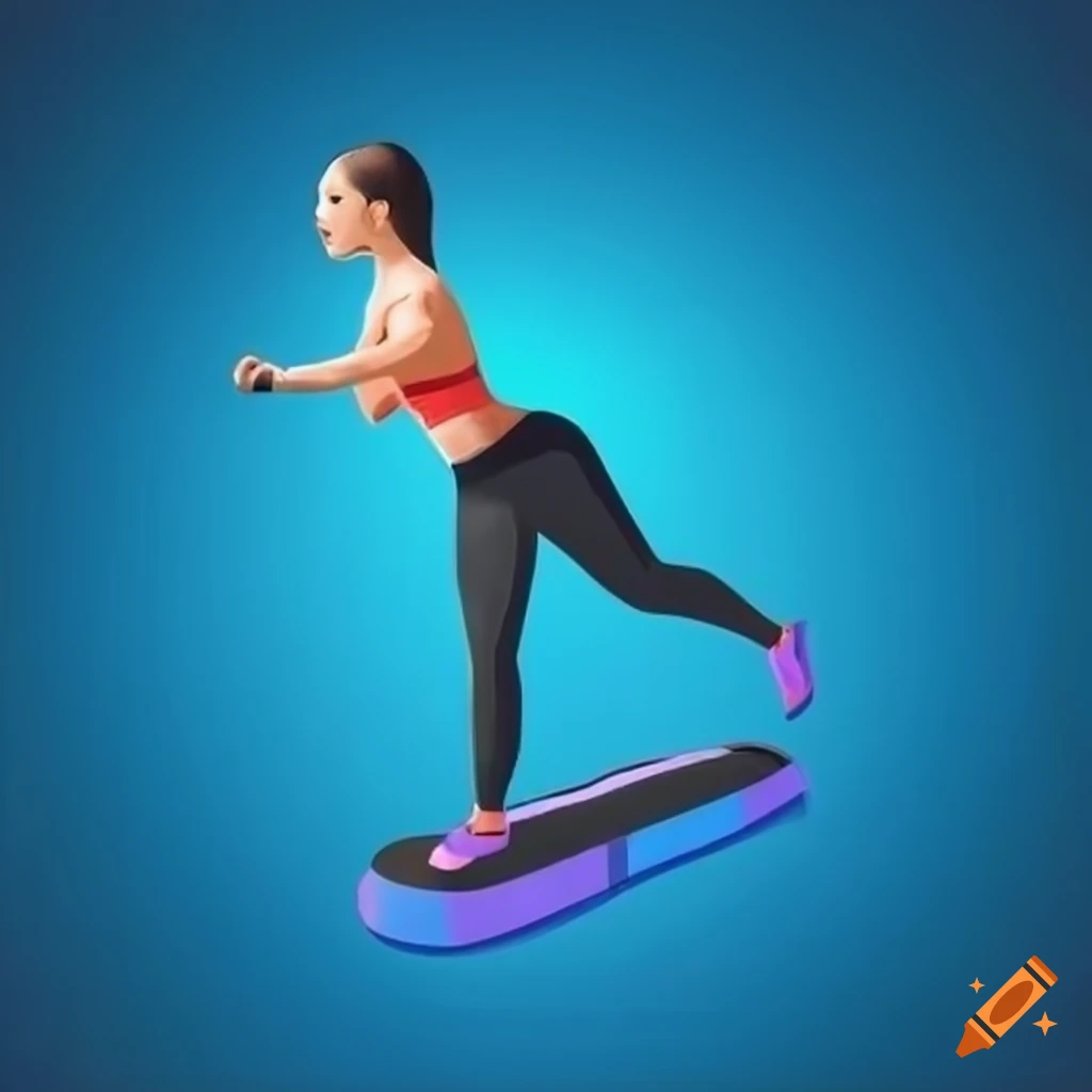 Step fitness workout with blue background on Craiyon