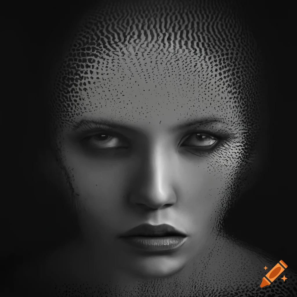 Paradoxical illusions with a woman's face in monochrome artwork on Craiyon