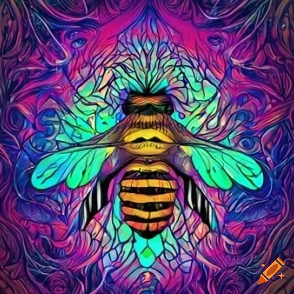 Bee's face with geometric patterns in trippy art on Craiyon