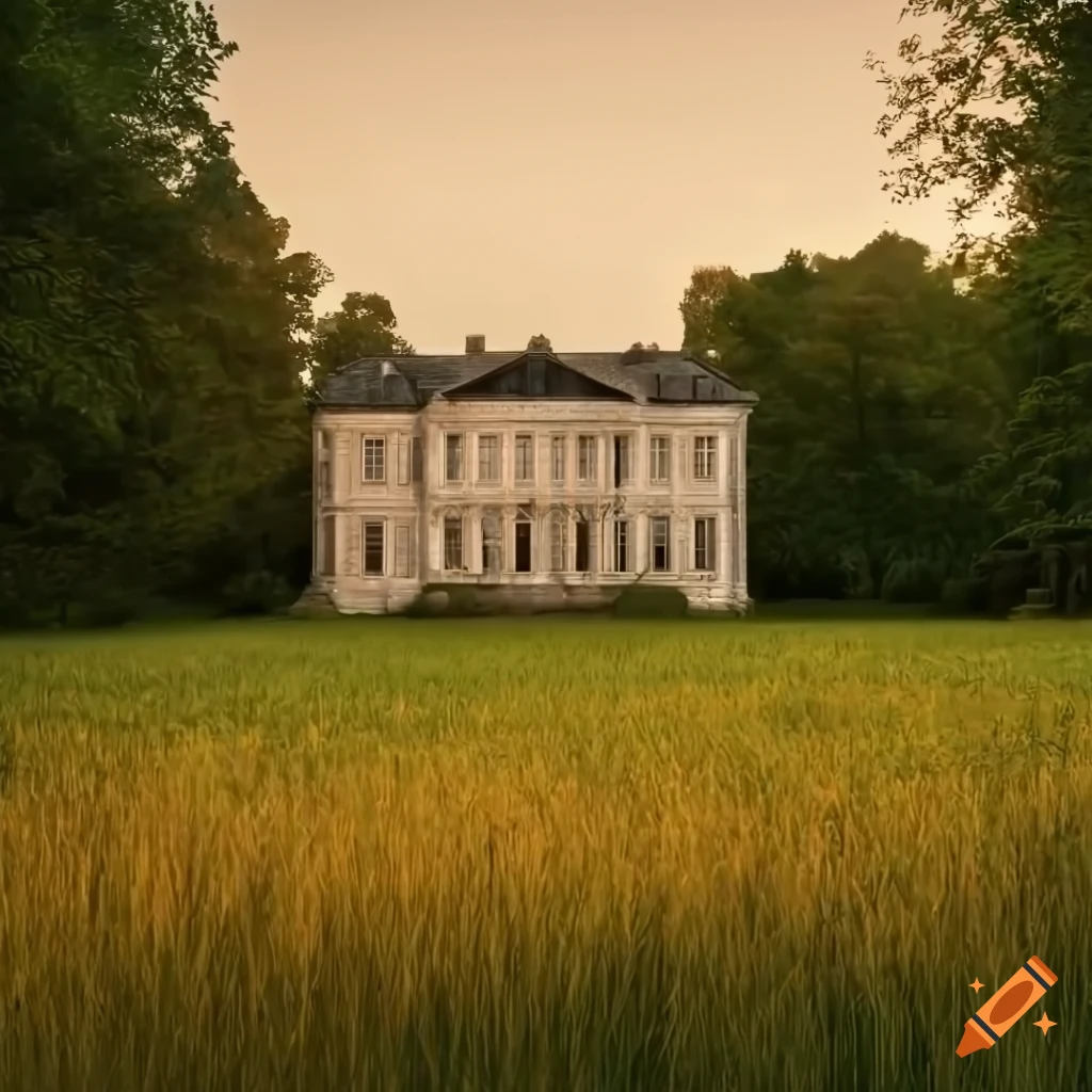 Old style mansion in dense forest during golden hour on Craiyon