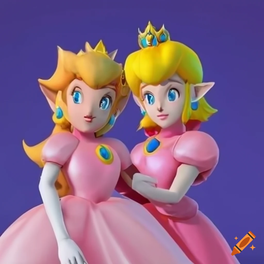 Princess Peach And Link In Pink Silk Ballgowns On Craiyon