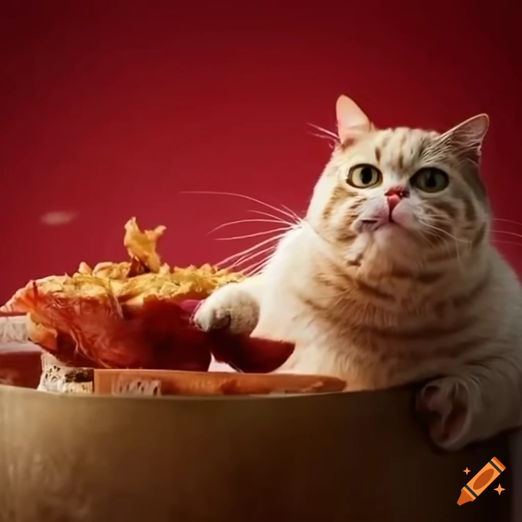 Chubby cat enjoying a meal at kfc on Craiyon