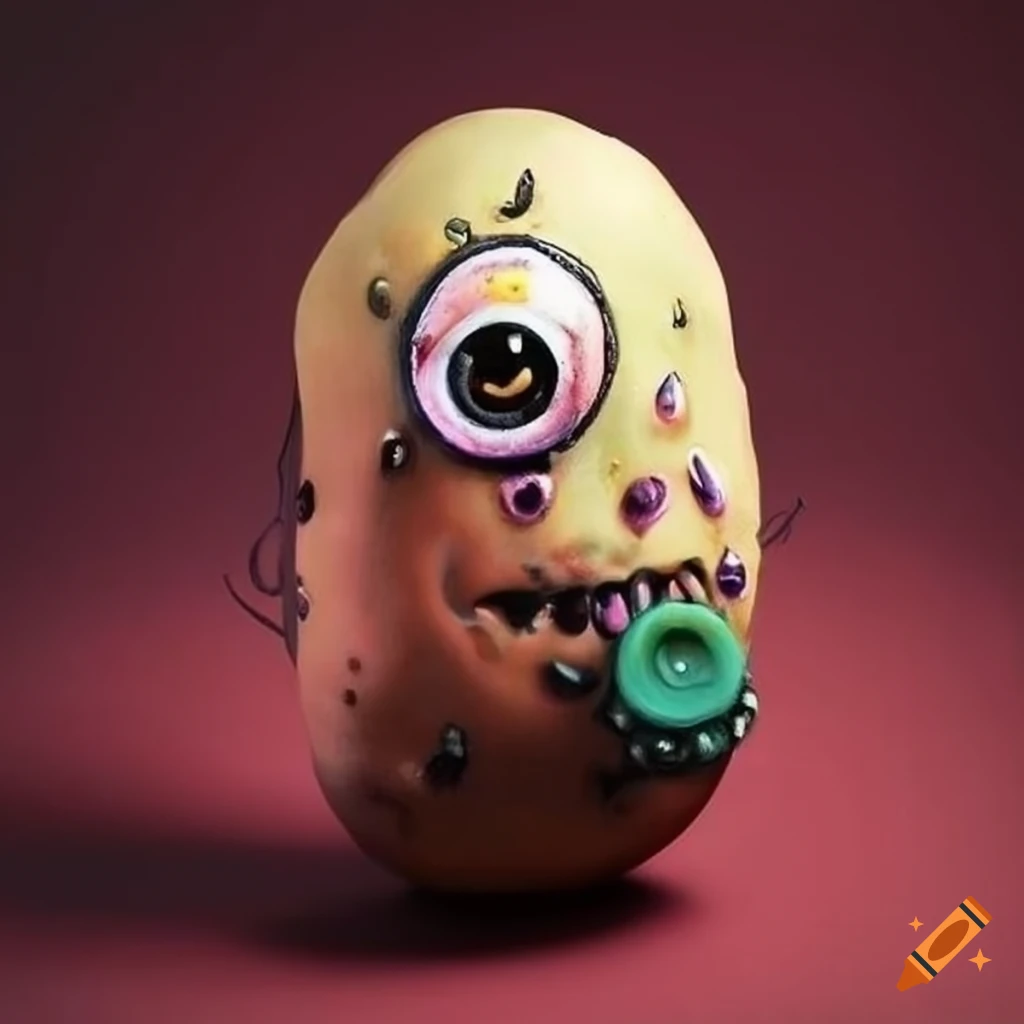 Designer potato van gogh painting in goth setting with evil monster ...