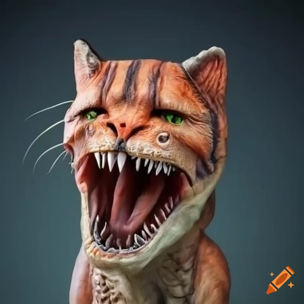 Lifelike half cat half tyrannosaurus rex replica on Craiyon