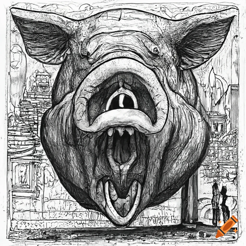 Terrifying giant pig statue with wide open mouth on Craiyon