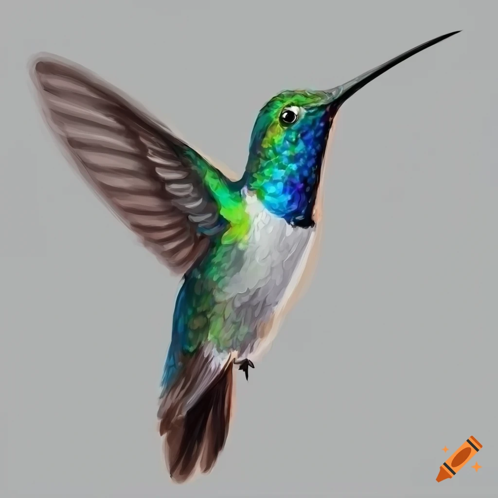 Hummingbird in flight with oil painting style on a white background on ...