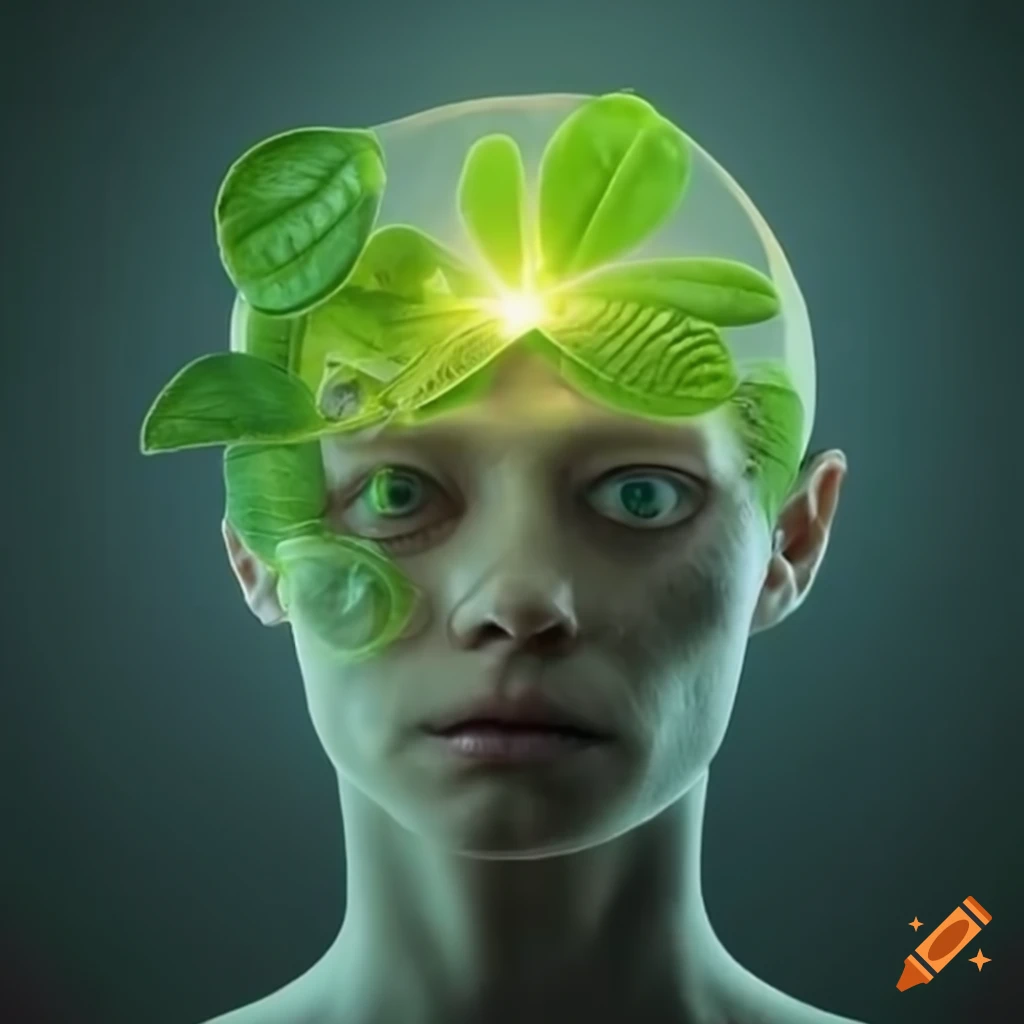 Super plant human doing photosynthesis with holy light on Craiyon