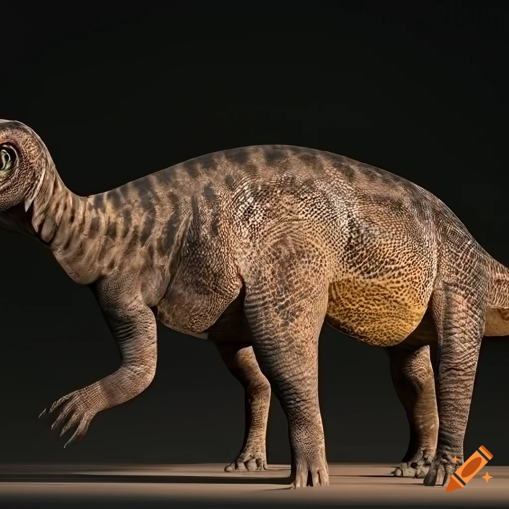 Vividly colored Hadrosaurus dinosaur with detailed scaly skin texture ...