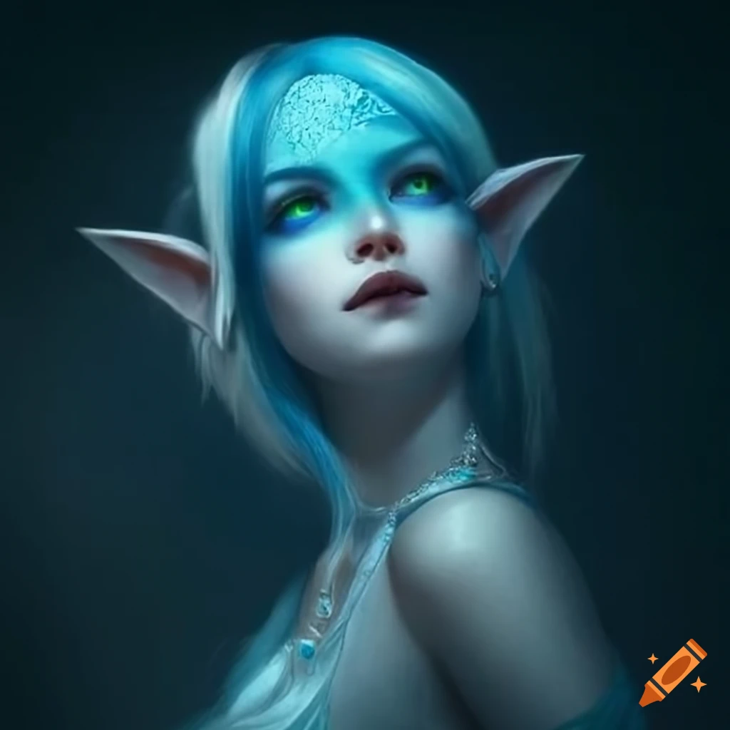 Blue-skinned moon elf holding a flute on Craiyon