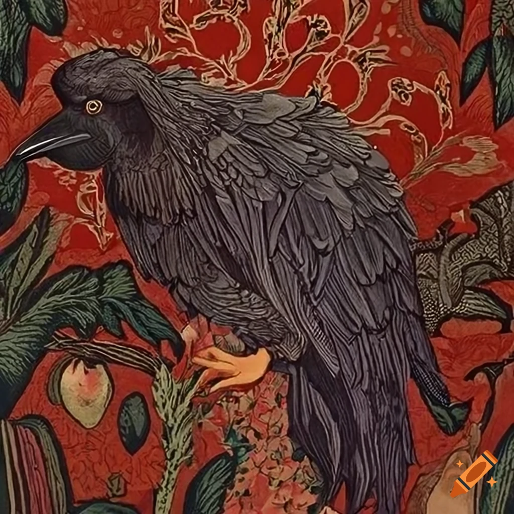 Illustration of a raven in batik and aboriginal textile style with ...
