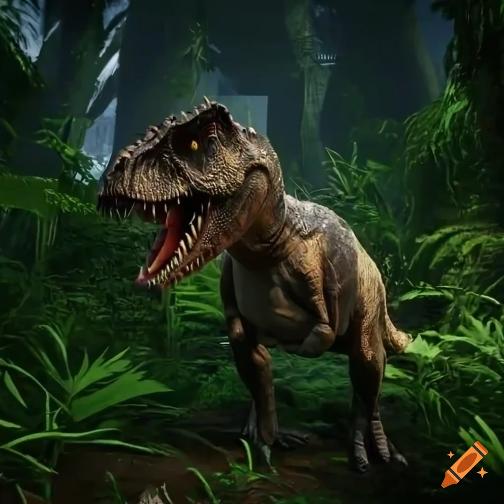 Tyrannosaurus rex in jungle setting on Craiyon