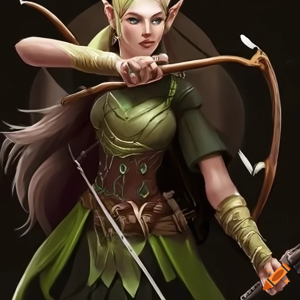 Archer elf character in a fantasy setting on Craiyon