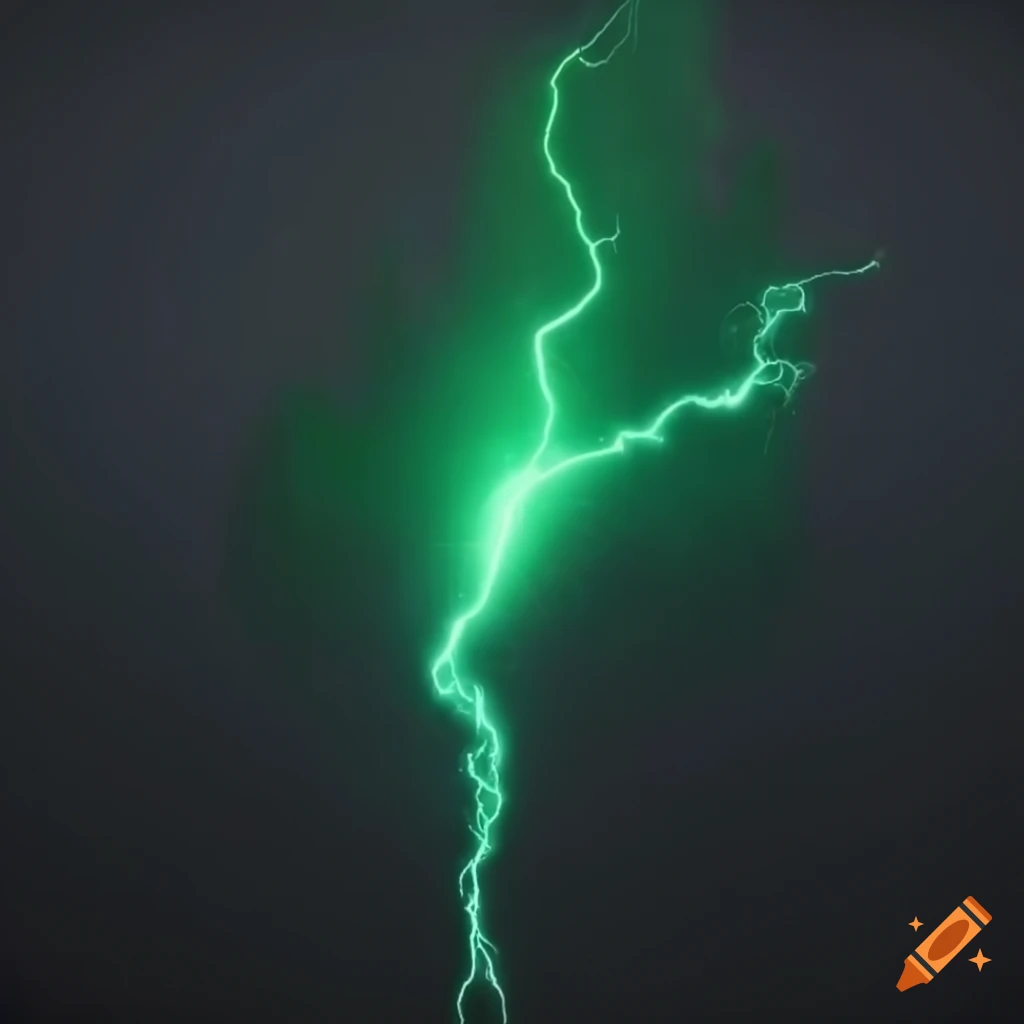 Green-cyan plasma fireball with lightning in a grey background on Craiyon