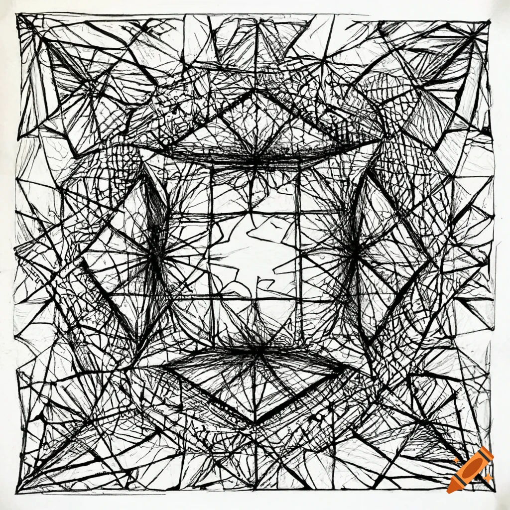 Intricate geometric structure ink drawing on Craiyon