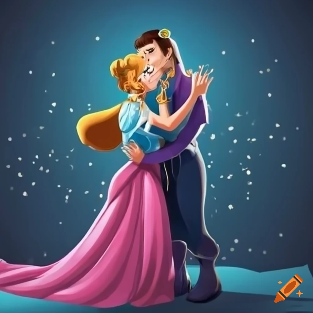 Beautiful princess sitting with a kind man embracing her on Craiyon