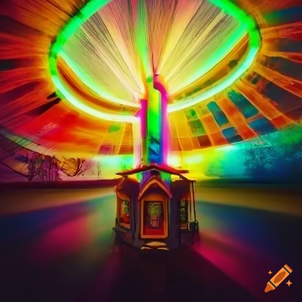 Abandoned carnival with faded remnants of vibrant rides and attractions ...