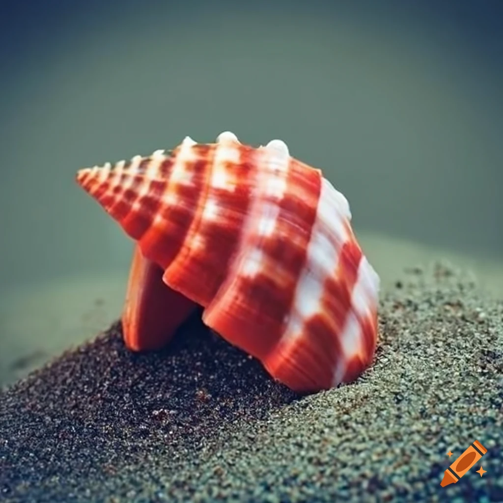 Red shell on sandy beach on Craiyon