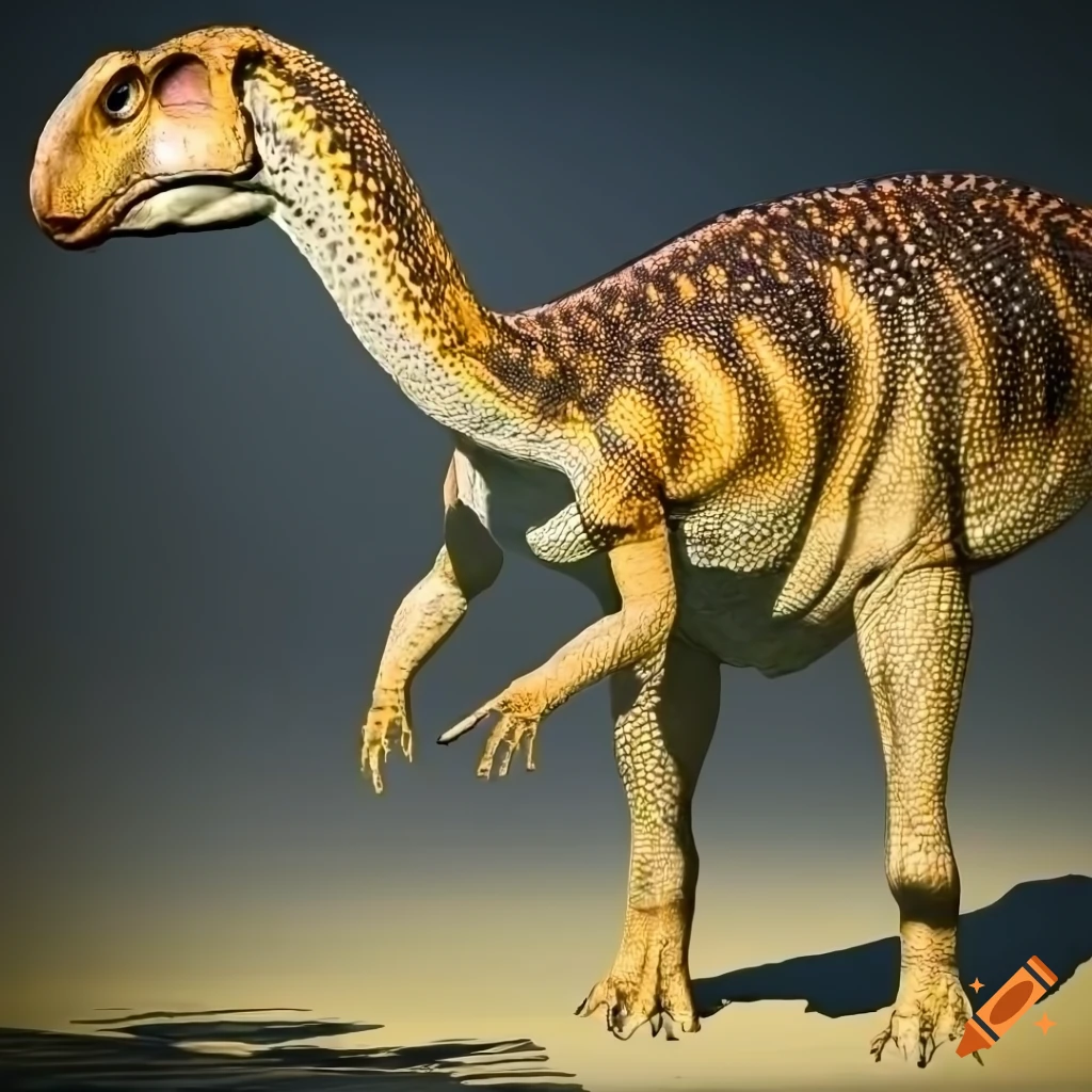Colorful Hadrosaurus dinosaur with intricate pattern and detailed skin ...