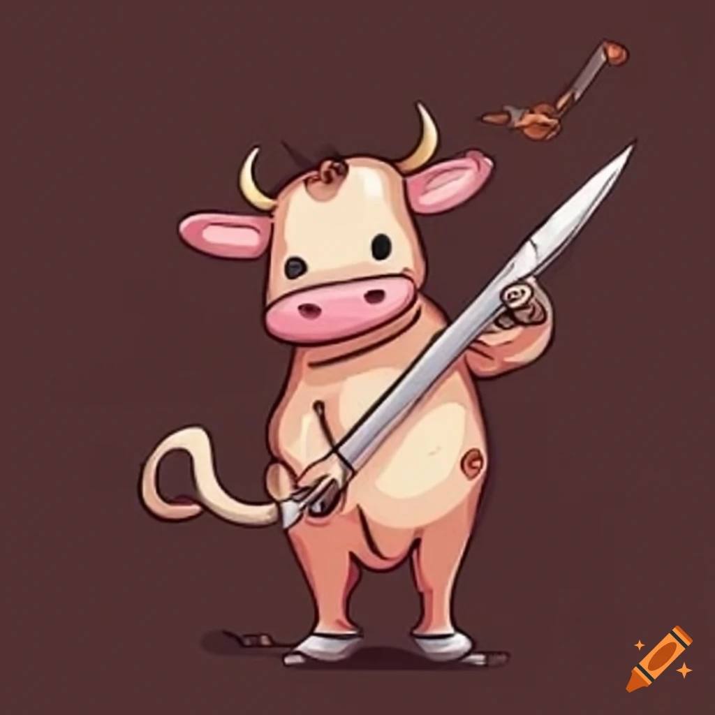 Cow wielding a sword in combat on Craiyon