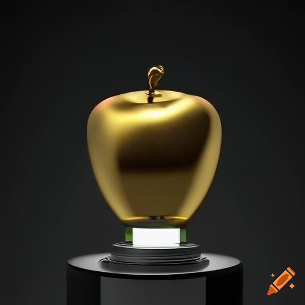 Golden apple trophy in studio lighting with rgb color on Craiyon