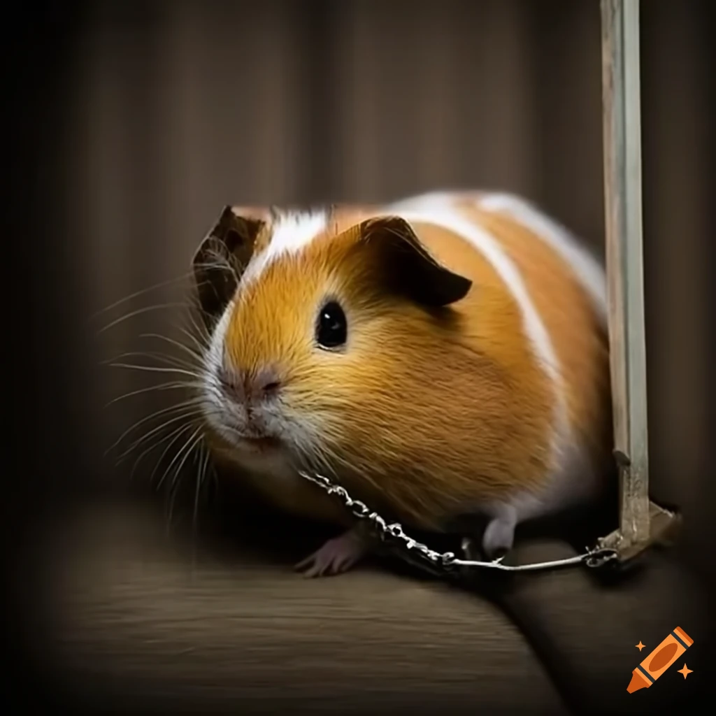 Guinea pig with handcuffs in a prison cell on Craiyon