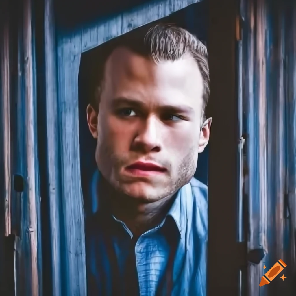 Young Man In Blue Plaid Shirt And Black Leather Trousers Peeping