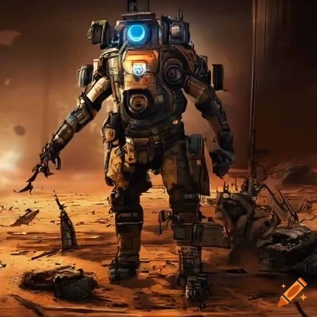 Titanfall 2 titan and futuristic soldier in post-apocalyptic wasteland ...