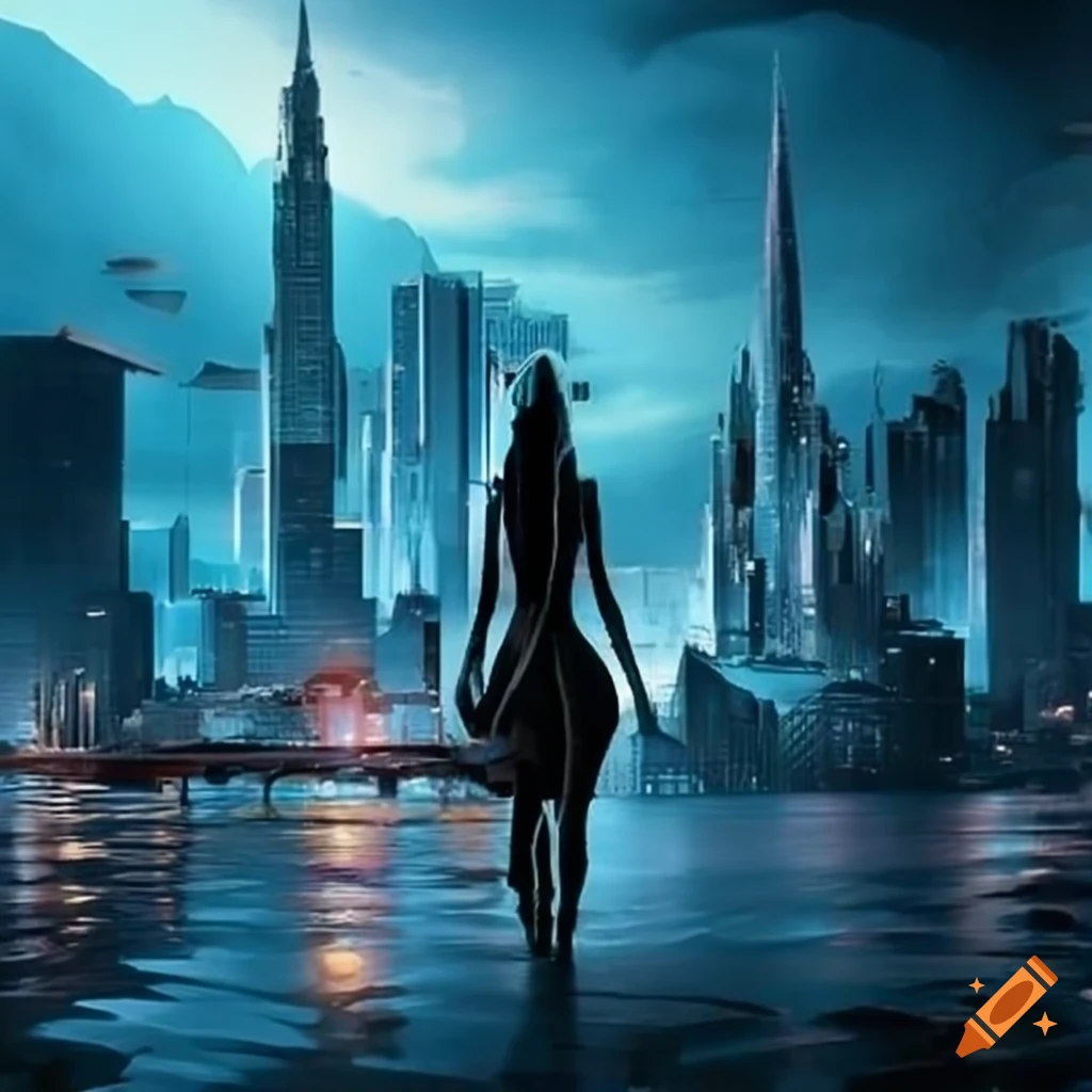 Futuristic city woman on Craiyon