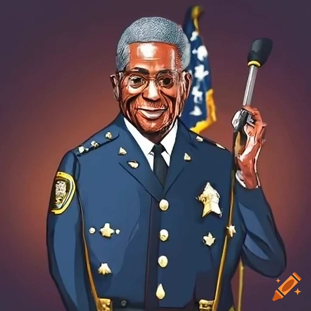 Illustration of a chief police officer running for president on Craiyon