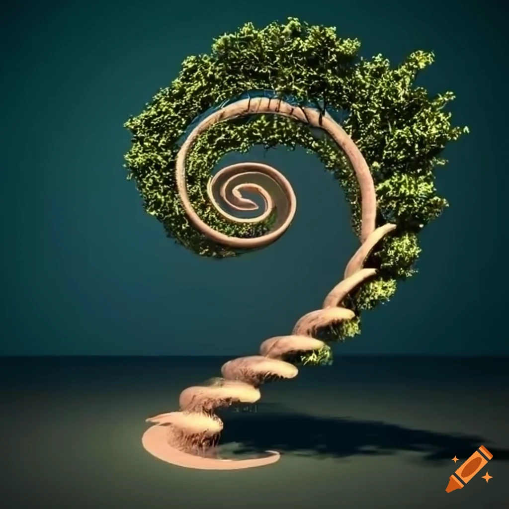 3d rendering of a spiral tree with twisted funnel-shaped branches on Craiyon
