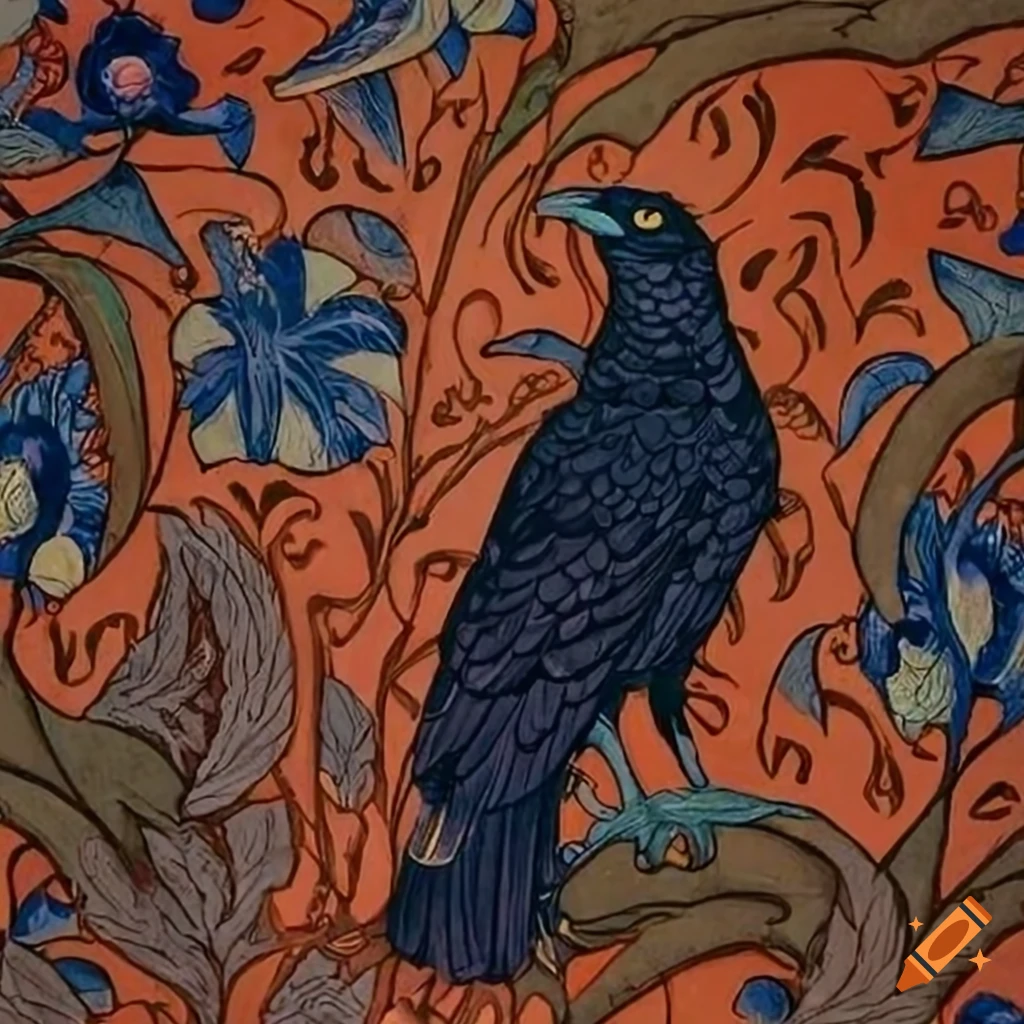Illustration of a raven in batik and aboriginal textile style with ...
