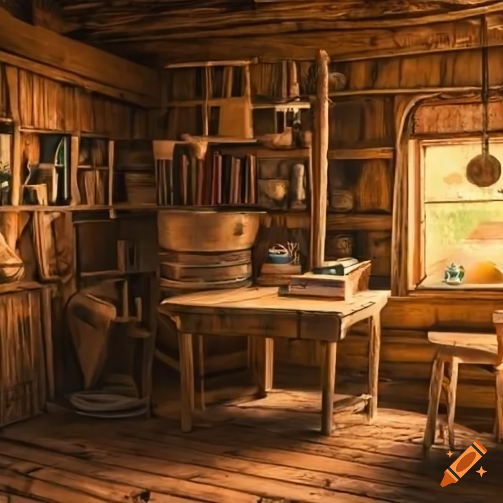 Cozy furnished medical treatment room in a wooden hut with books and ...
