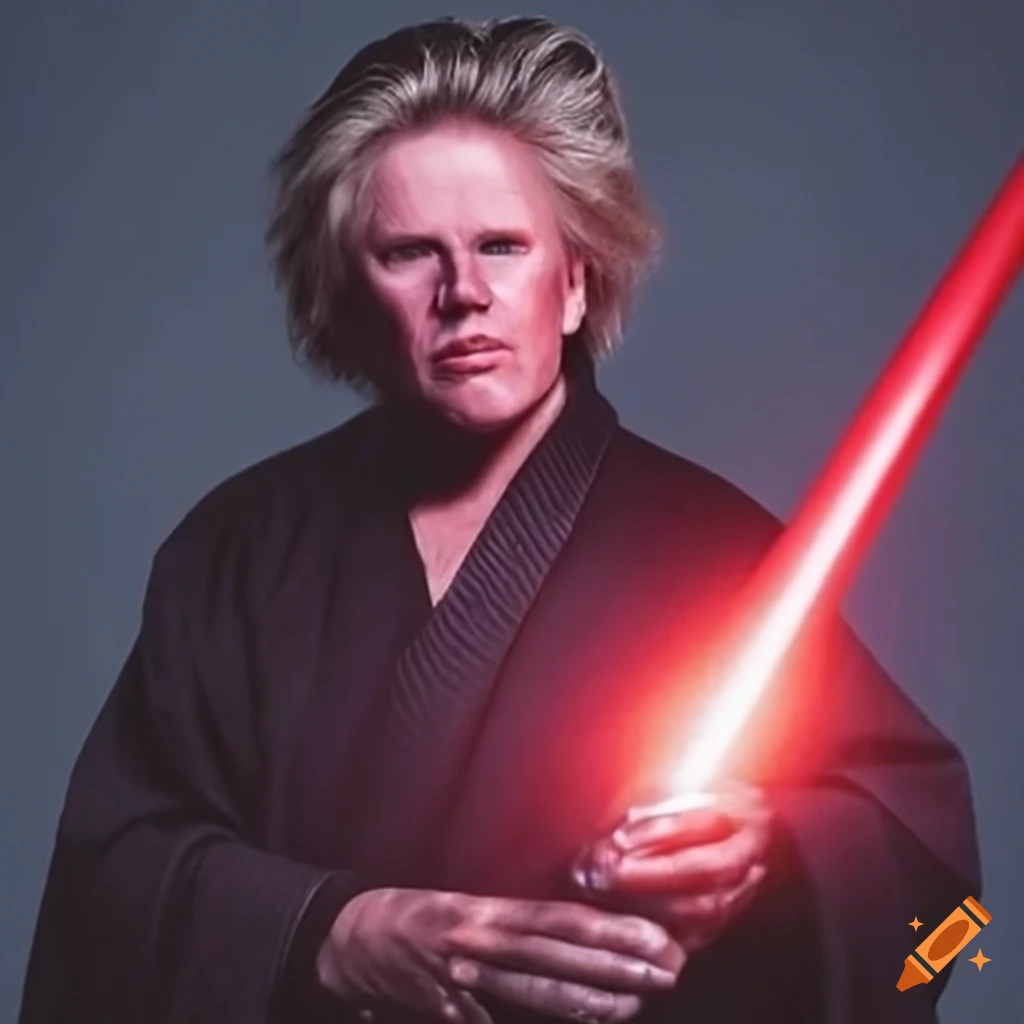 Actor in black robes with a red light saber on Craiyon