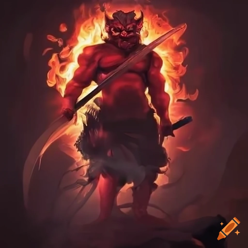 Oni with burning sword in japan on Craiyon