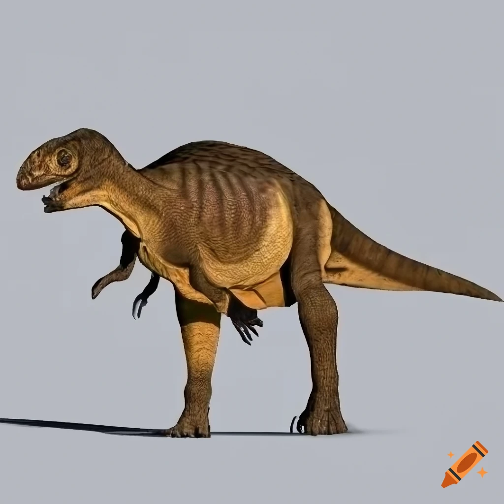 Colorful Hadrosaurus dinosaur with detailed scaly skin texture in warm ...