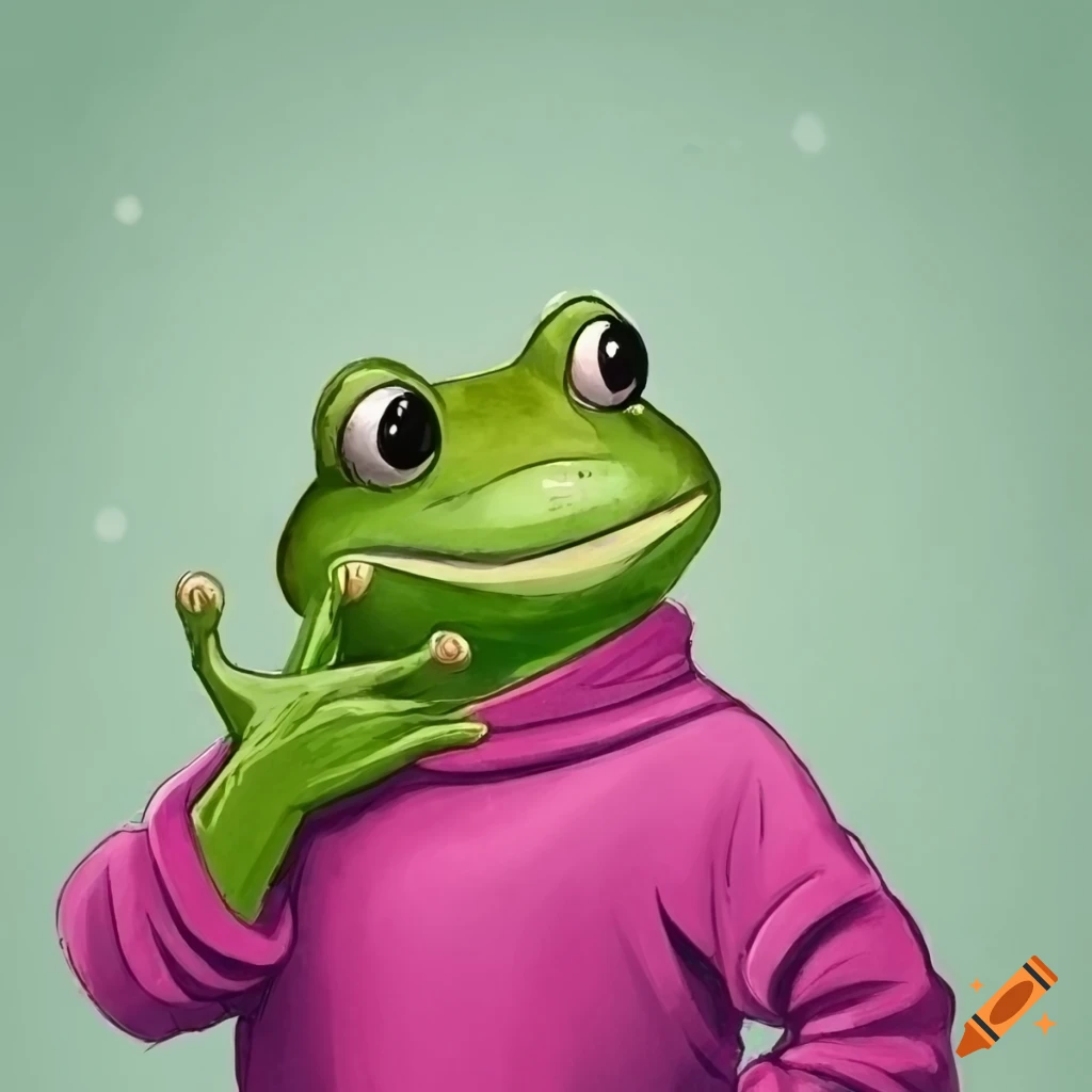 Serious anthropomorphic frog in a pink sweater comic illustration on ...