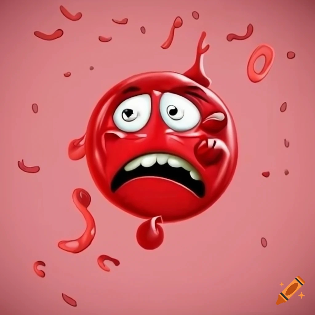 Unhappy red blood cell cartoon character on Craiyon