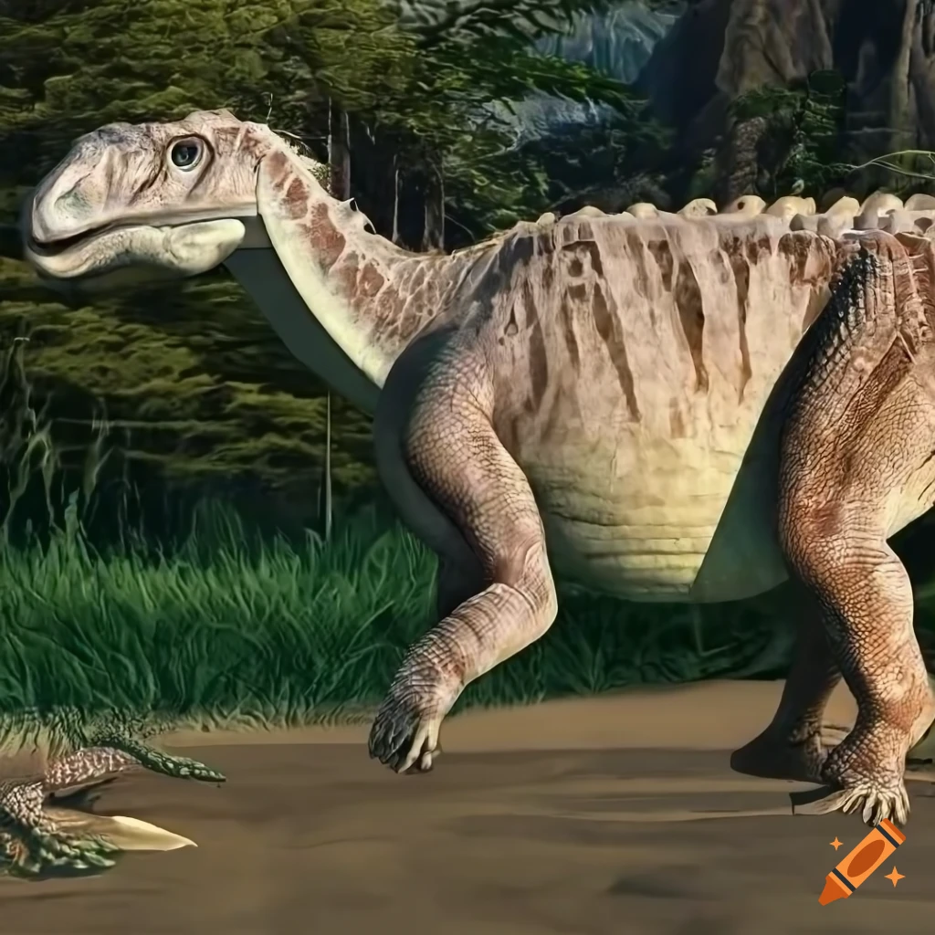 Full body view of a hadrosaurus dinosaur with intricate color pattern ...