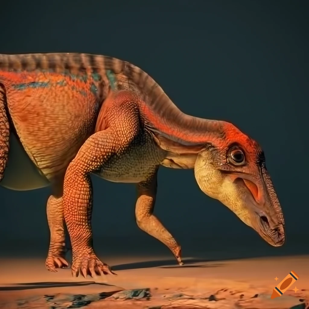 Vividly colored hadrosaurus dinosaur with detailed scaly skin texture ...