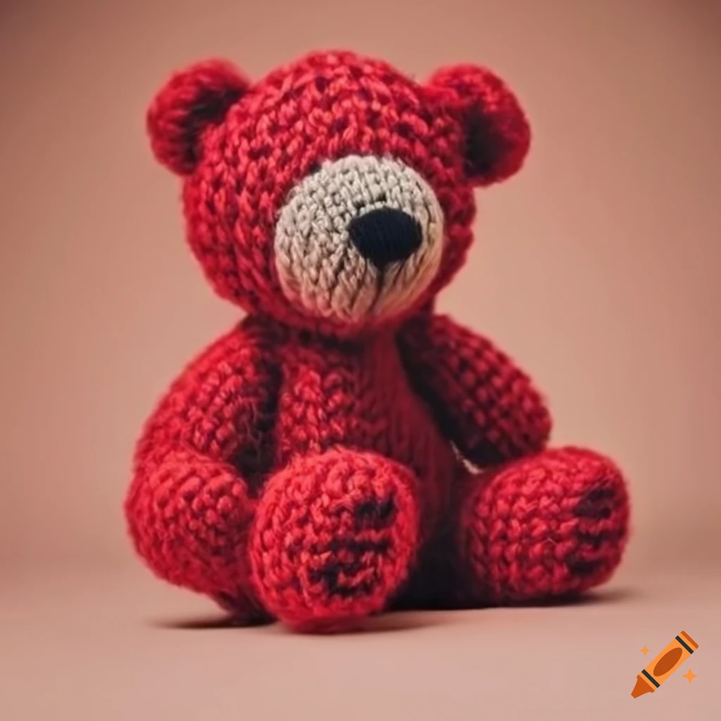 Red knitted teddy bear on Craiyon