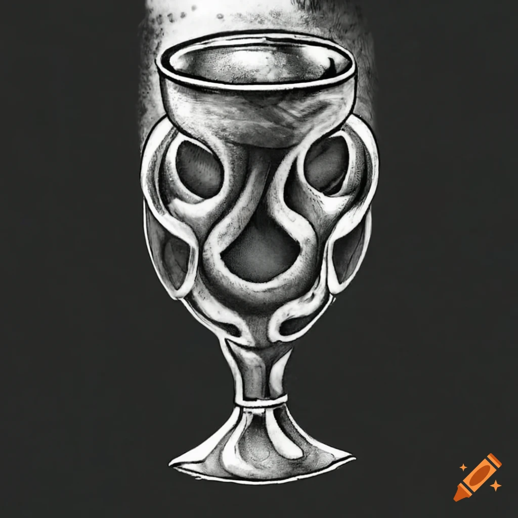 Black and white goblet tattoo with bold line work on Craiyon