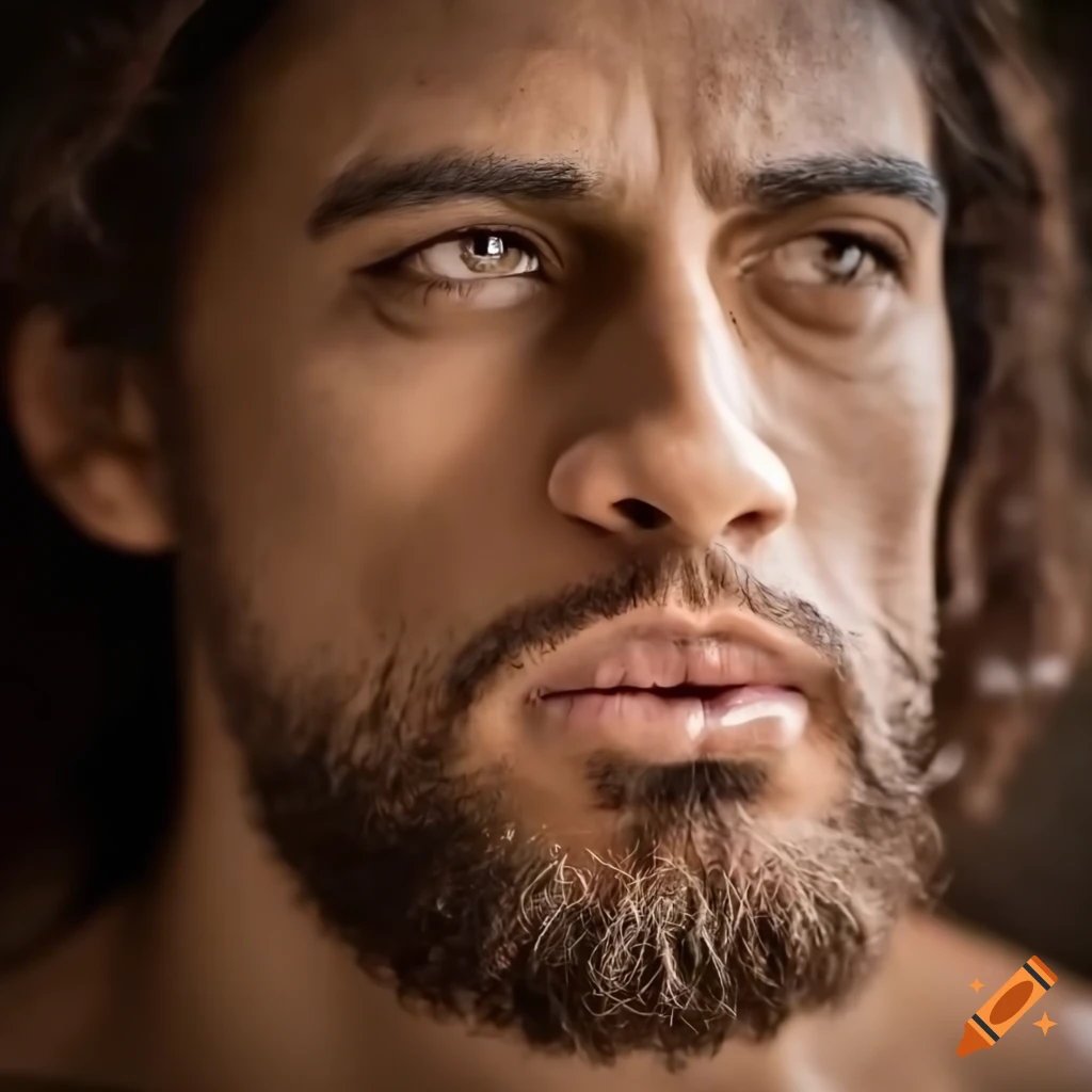 Sculpture of Jesus Christ in a sleeveless tunic in a middle eastern ...