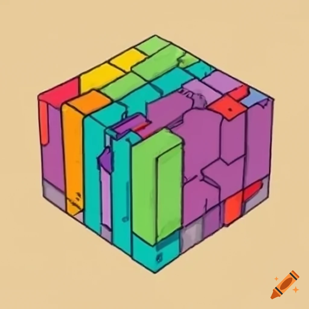Pen and ink vector and voxel cube drawing on Craiyon
