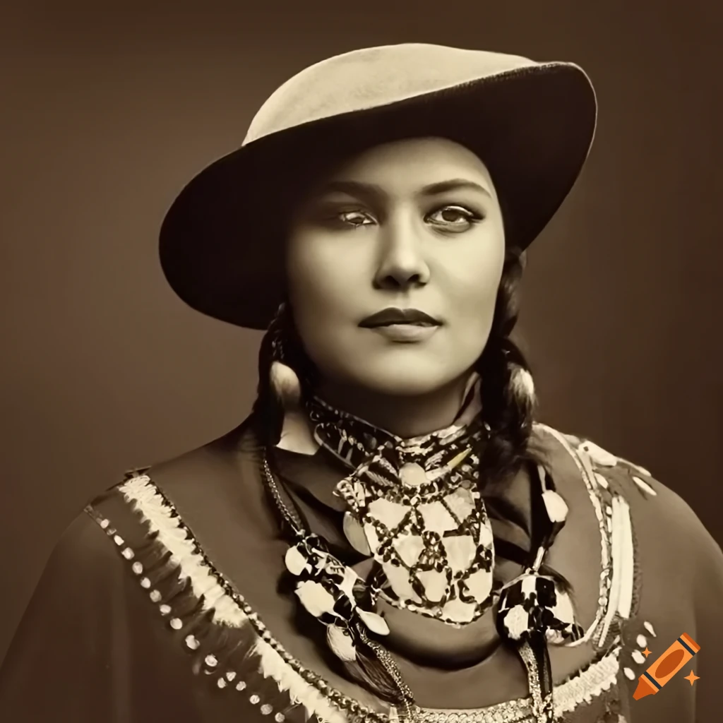 Vintage sepia 1920s portrait of a tall Osage indigenous woman in ...