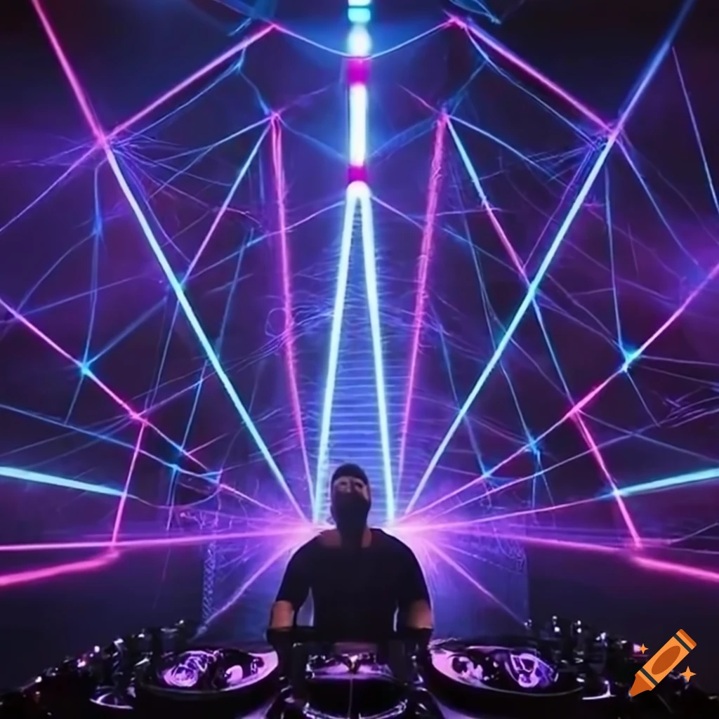 DJ creating intricate laser beams on a dancefloor with the hottest hits ...