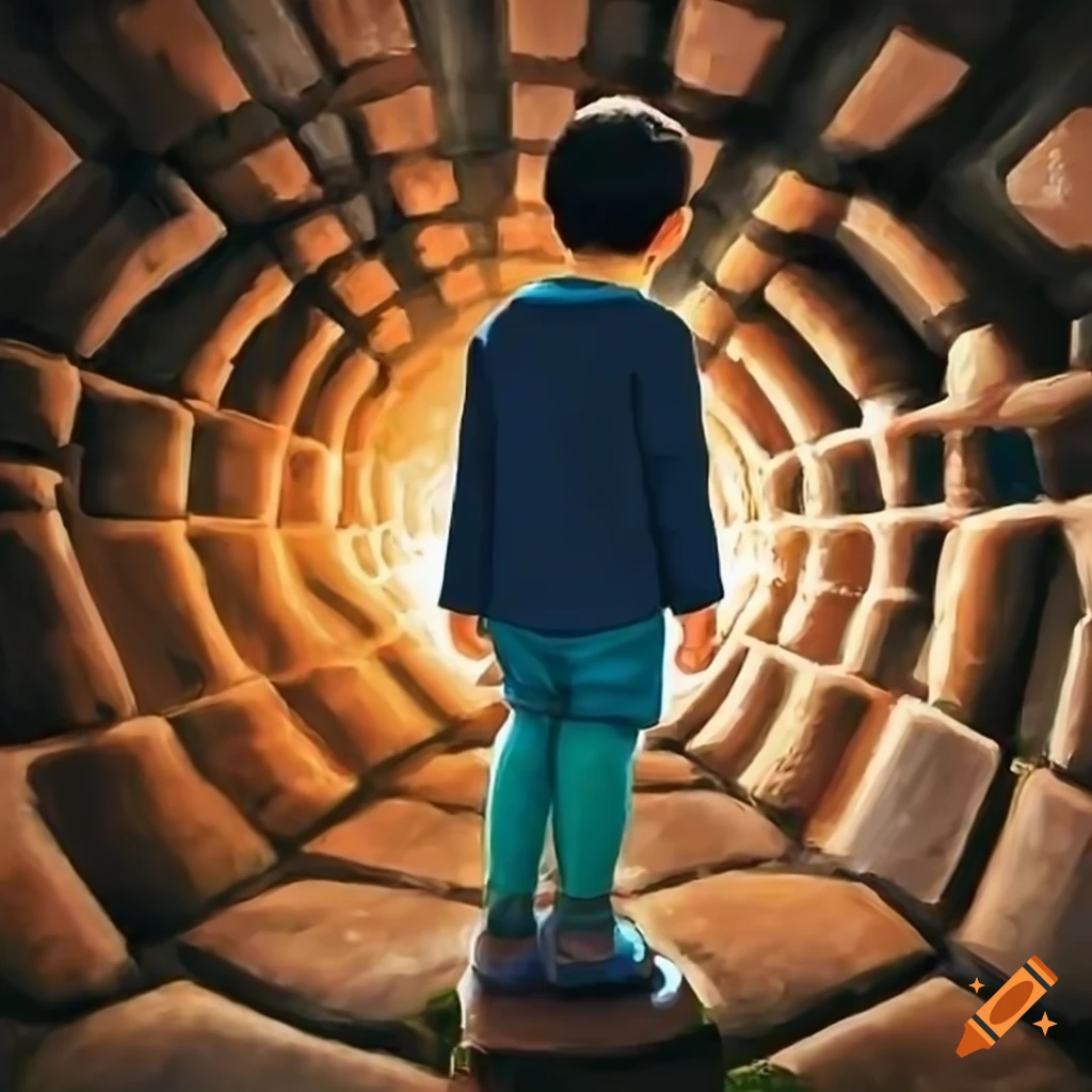 Curious boy peering inside a well on Craiyon